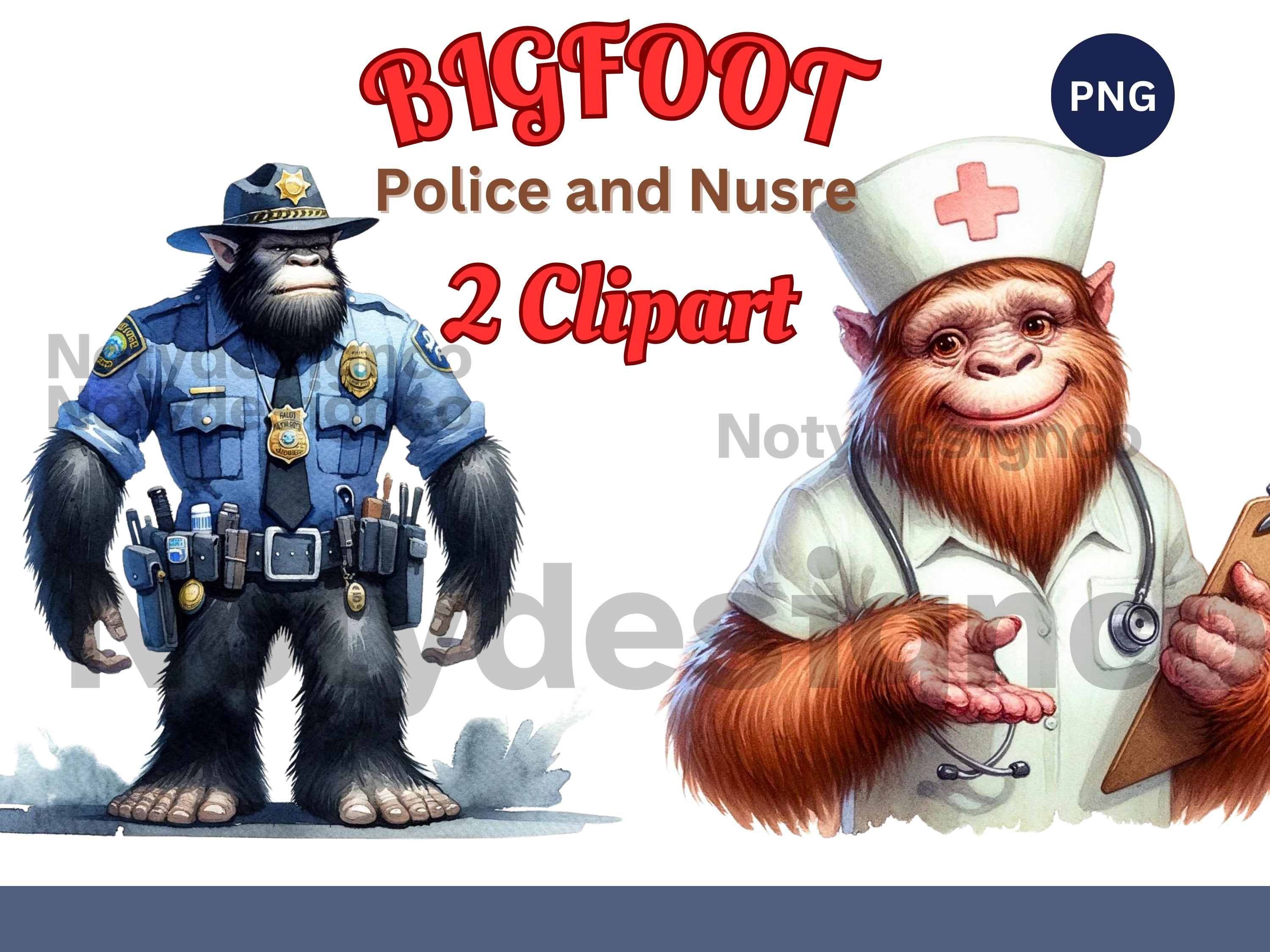 Bigfoot Nurse Police Bundles Design for Women Men Watercolor Png ...