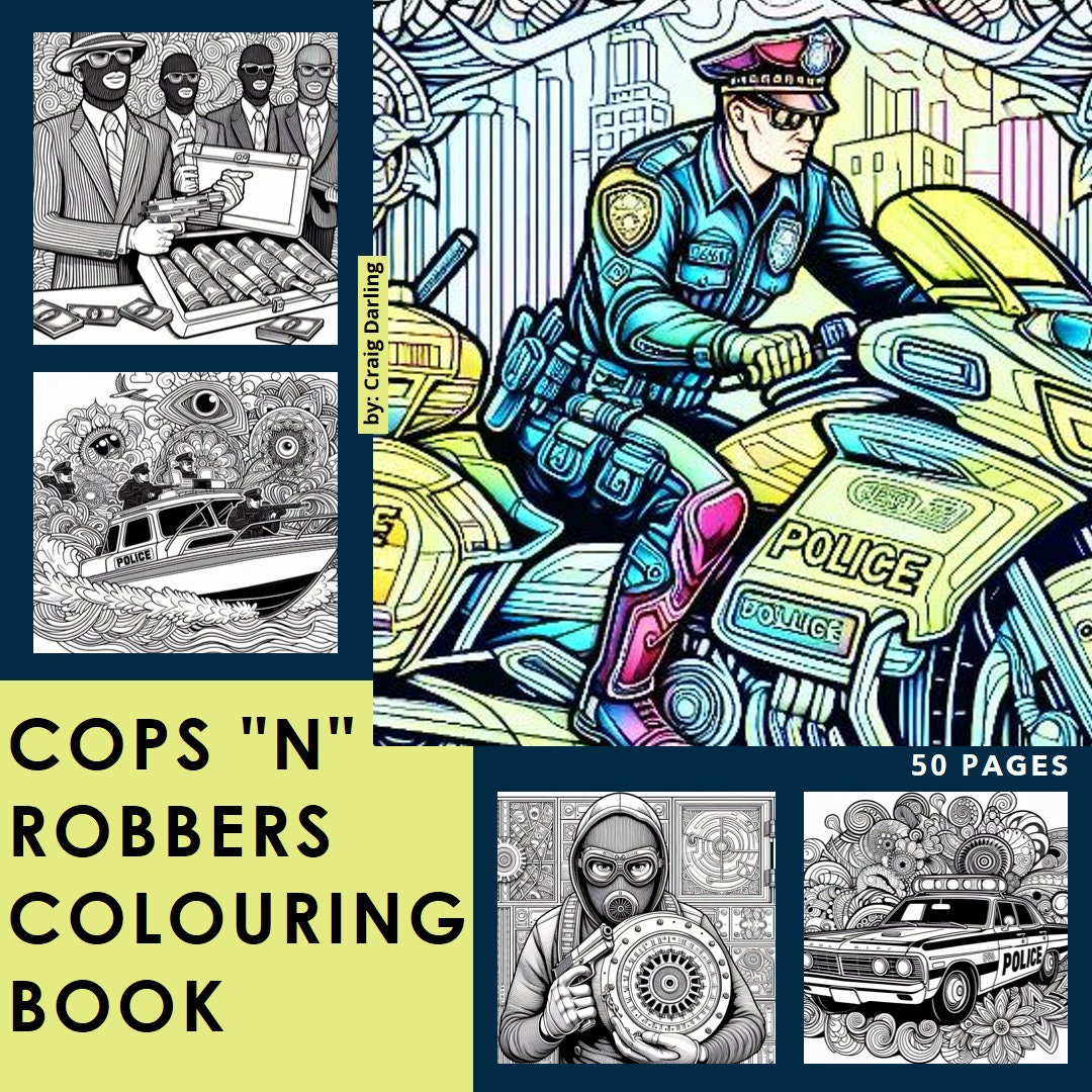 50 Cops & Robbers Coloring Pages Coloring Book, Fun Adult or Kids ...