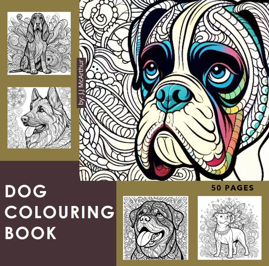 50 Dog Coloring Pages Multi Dog Breeds, Coloring Book, Fun Adult or ...