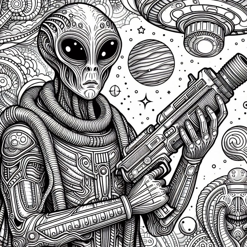 60 Sci-fi Coloring Pages Cosmic Galactic, Coloring Book, Fun Adult Coloring Sheets, Greyscale ...