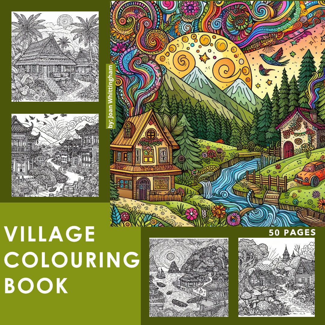 50 Villages Coloring Pages Fantasy Villages, Coloring Book, Fun Adult ...