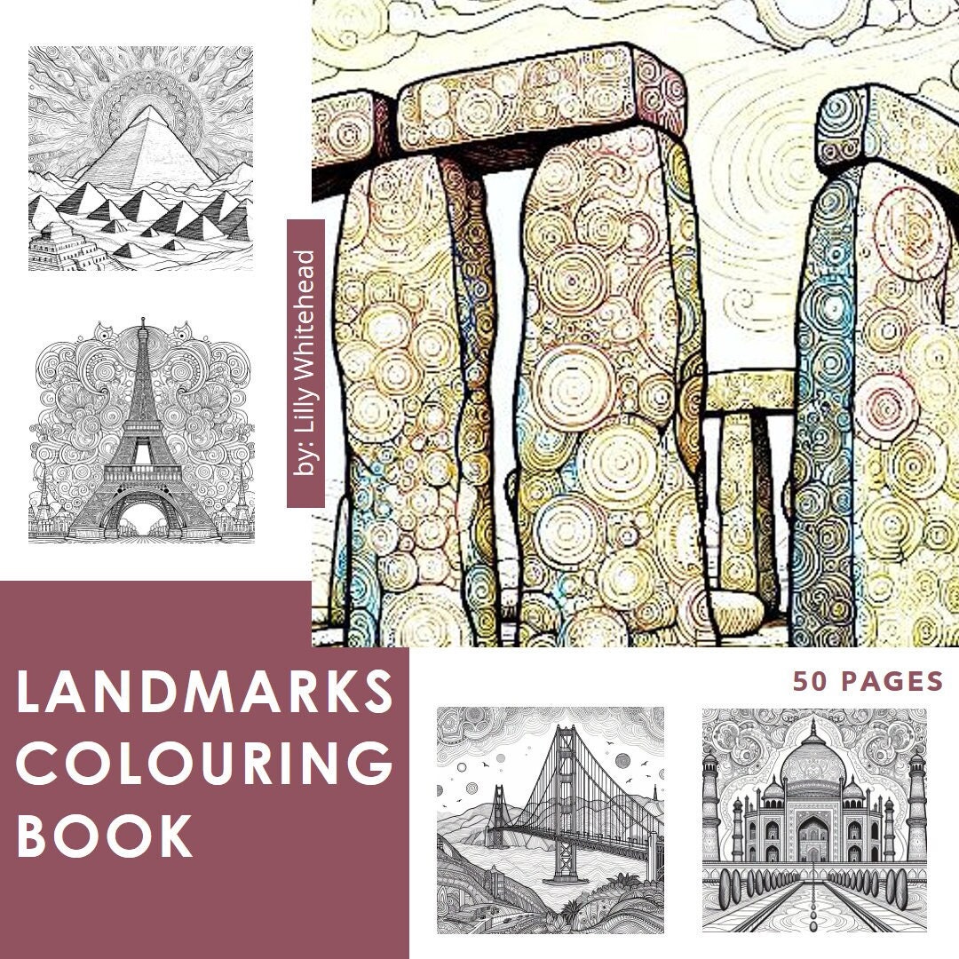 50 Landmarks Coloring Pages Across the Globe, Coloring Book, Fun AI Art ...