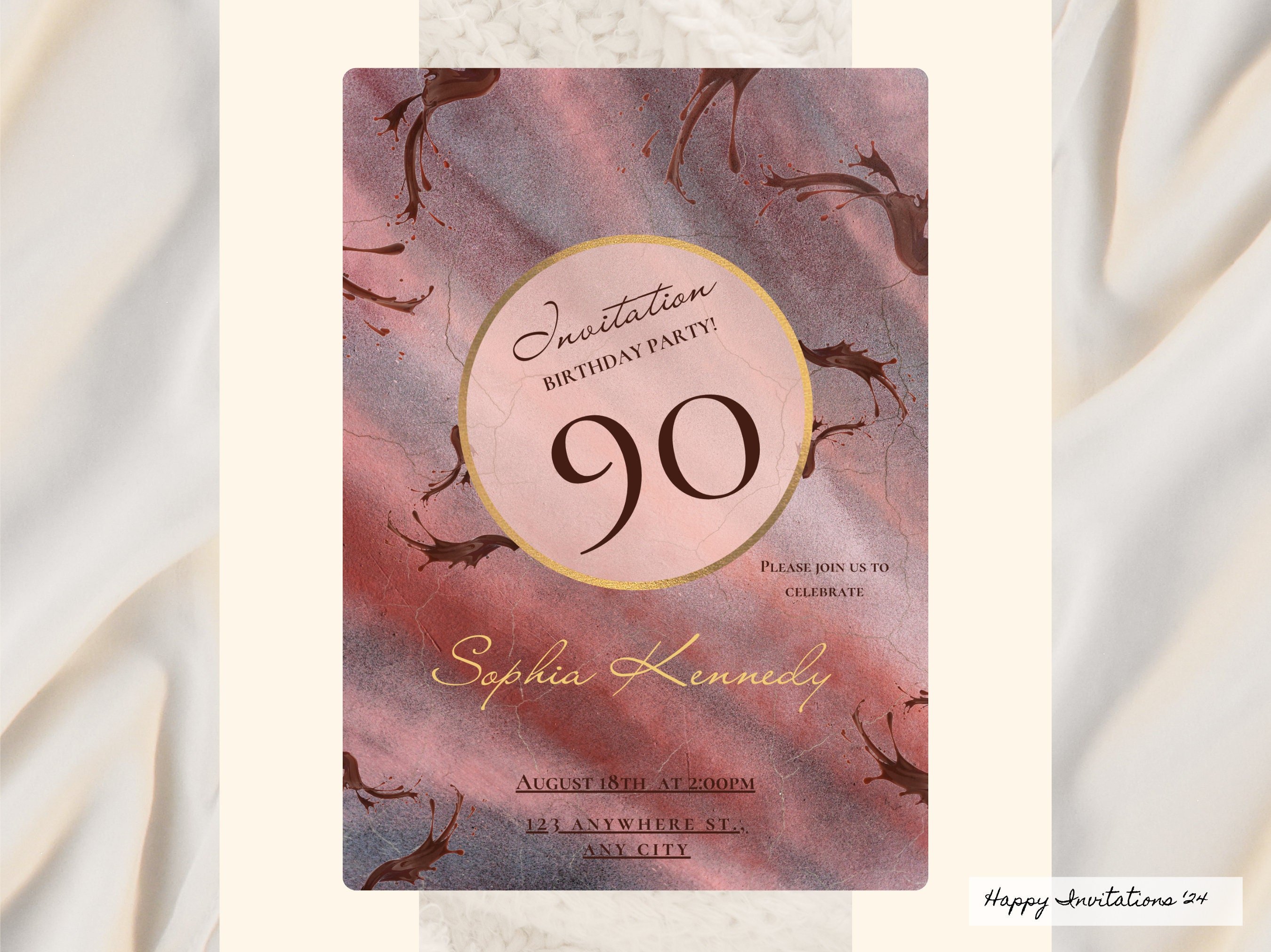 90th Birthday Invitation Blur Bordeaux Editable Invite Template Old ...