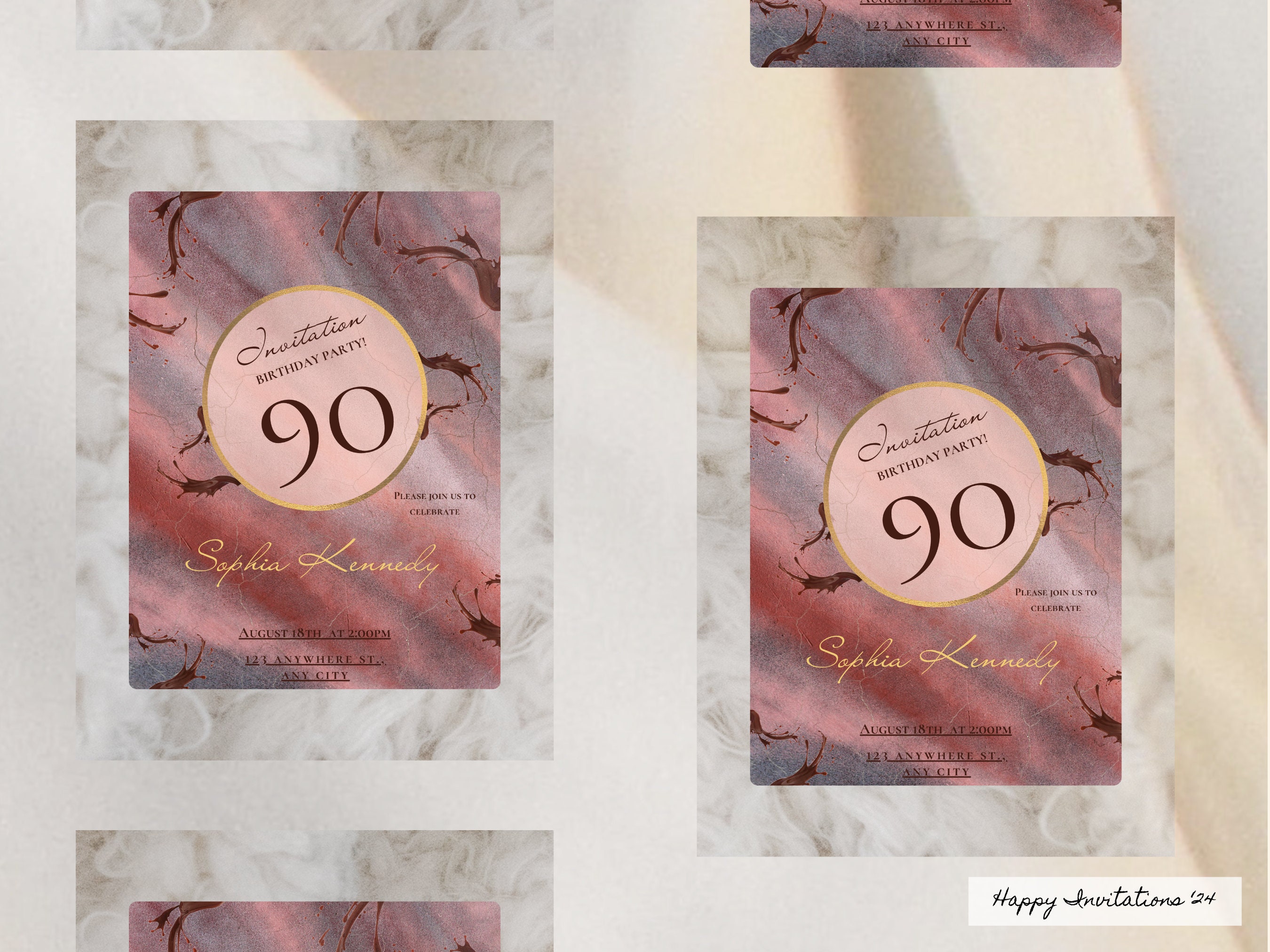 90th Birthday Invitation Blur Bordeaux Editable Invite Template Old ...