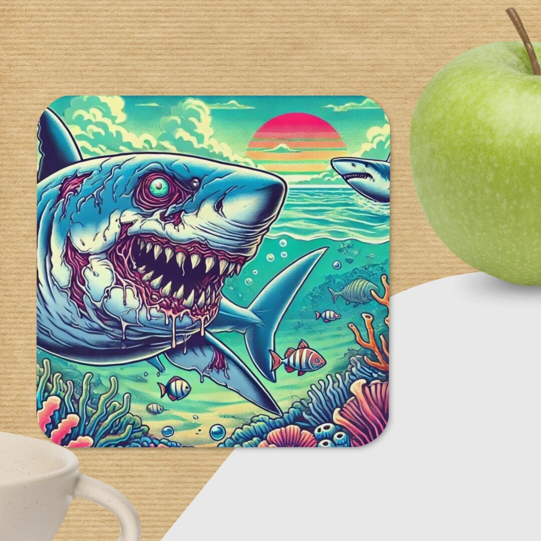 Zombie Shark Cork-back Coaster, Zombie Great White Coaster, Great White ...