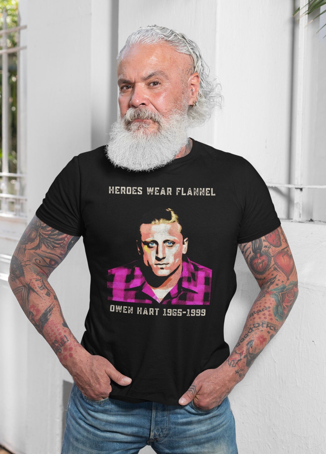 Owen Hart T-shirt, Heroes Wear Flannel Tribute to Wrestler Owen Hart ...