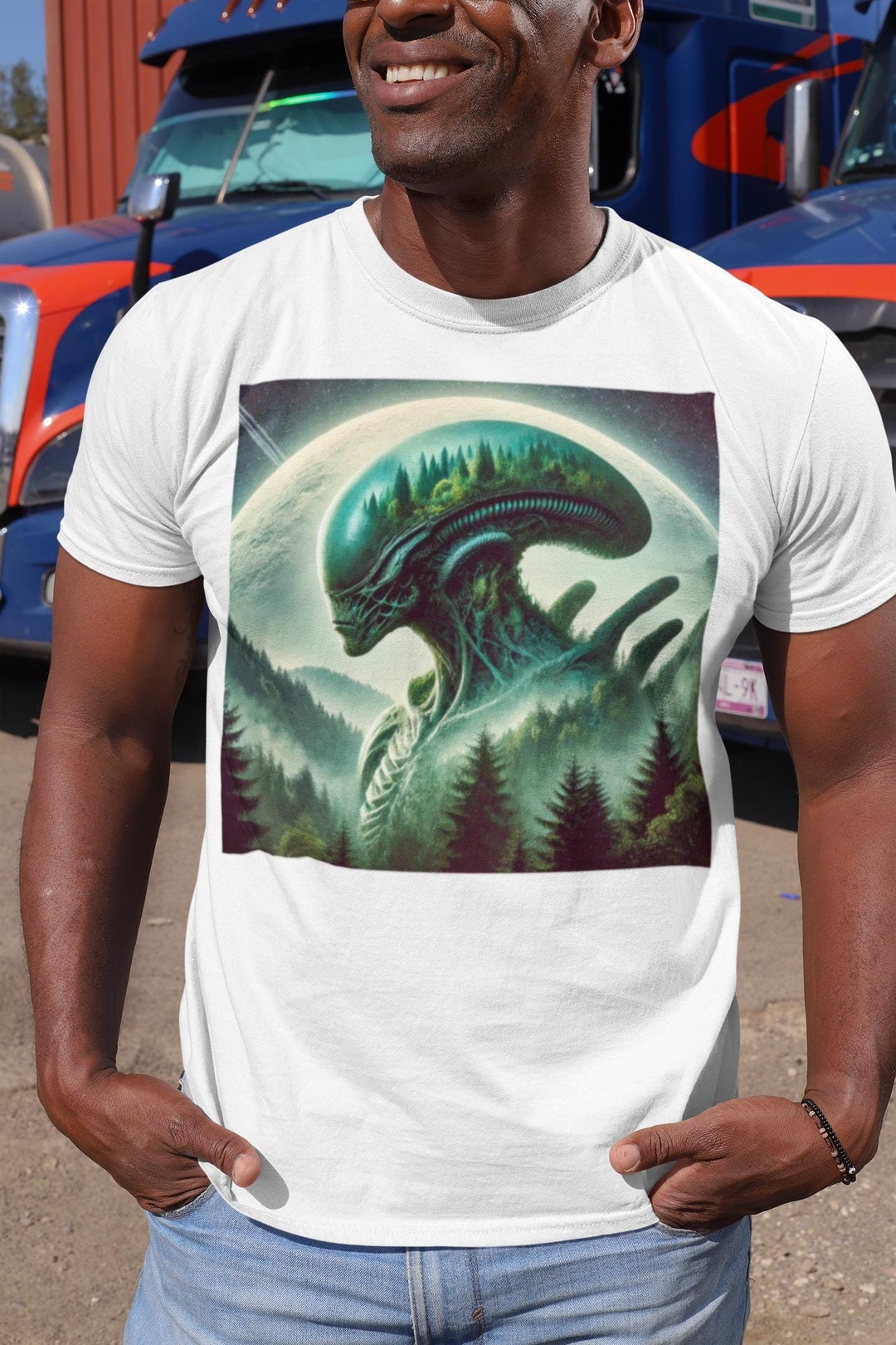 Xenomorph T-shirt With Forest Landscape, Cool Xenomorph T-shirt, Unique ...