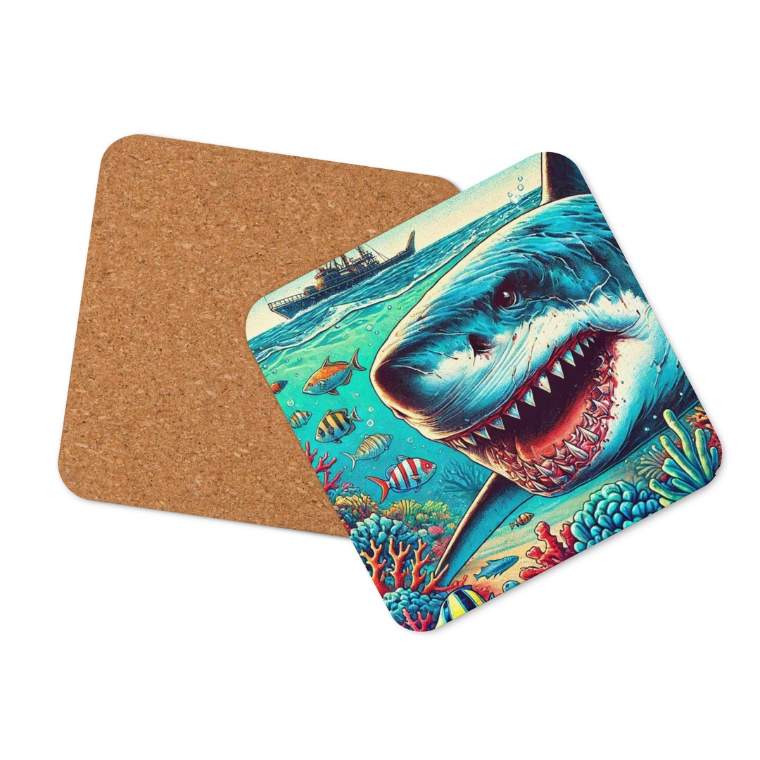 Great White Coaster, Cork-back Shark Coaster, Cool Shark Coaster - Etsy