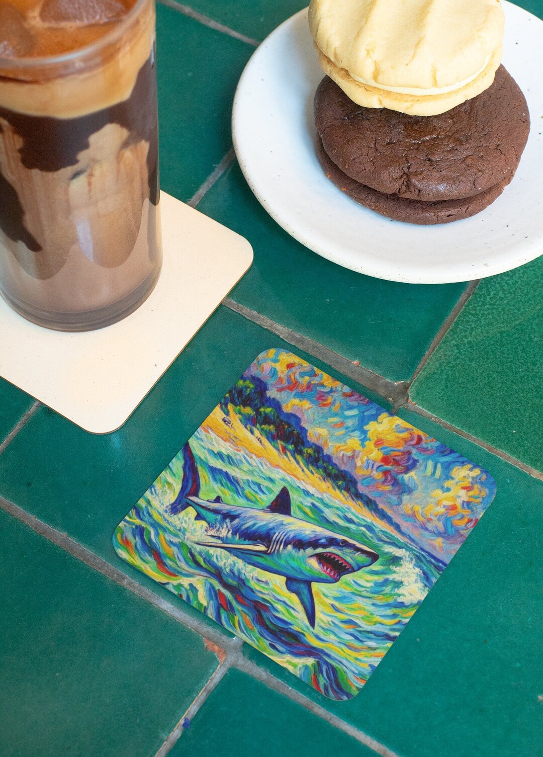 Fauvist Shark Coaster, Post-impressionist Great White Coaster, Drink ...