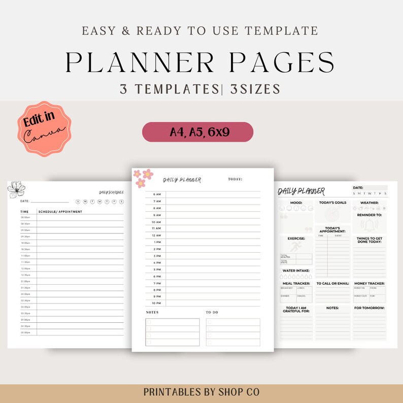 Canva Template for Daily Planner Includes 3 Daily Templates Printable ...