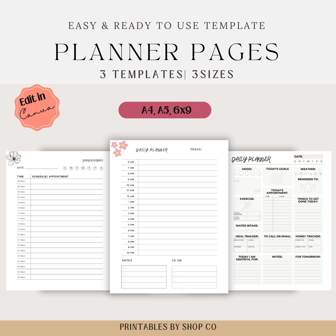 Canva Template for Daily Planner| Includes 3 Daily Templates| Printable ...