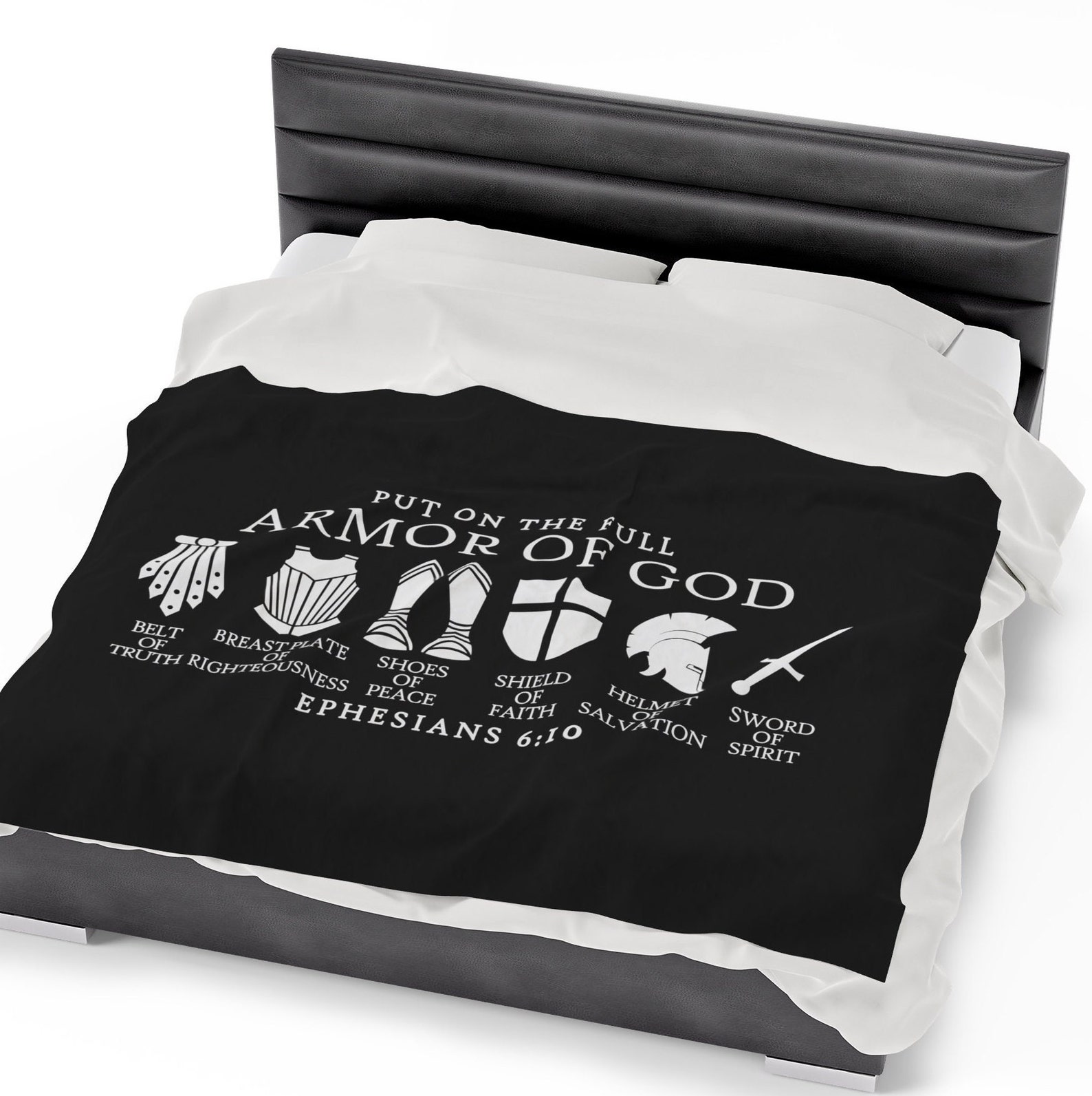 Black With White Armor of God Print - Plush Blanket - 3 Sizes Available ...