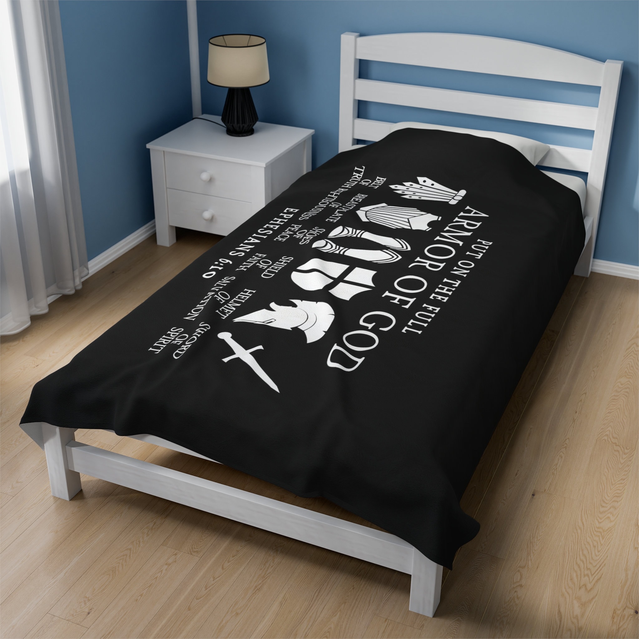 Black With White Armor of God Print - Plush Blanket - 3 Sizes Available ...
