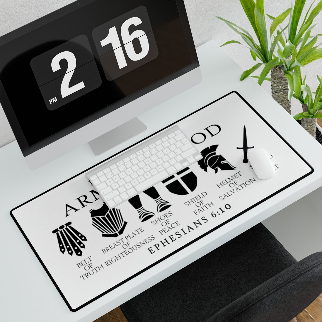 Large White Desk Mat, Full Armor of God Desk Mouse Pad, Christian ...