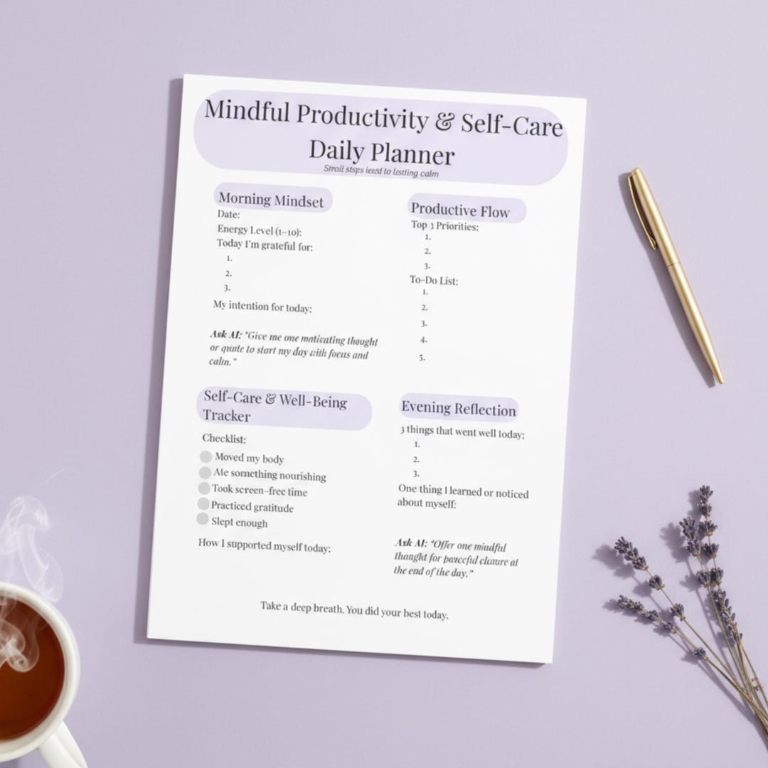 Mindful Productivity & Self-care Daily Planner | Printable A4 + US ...