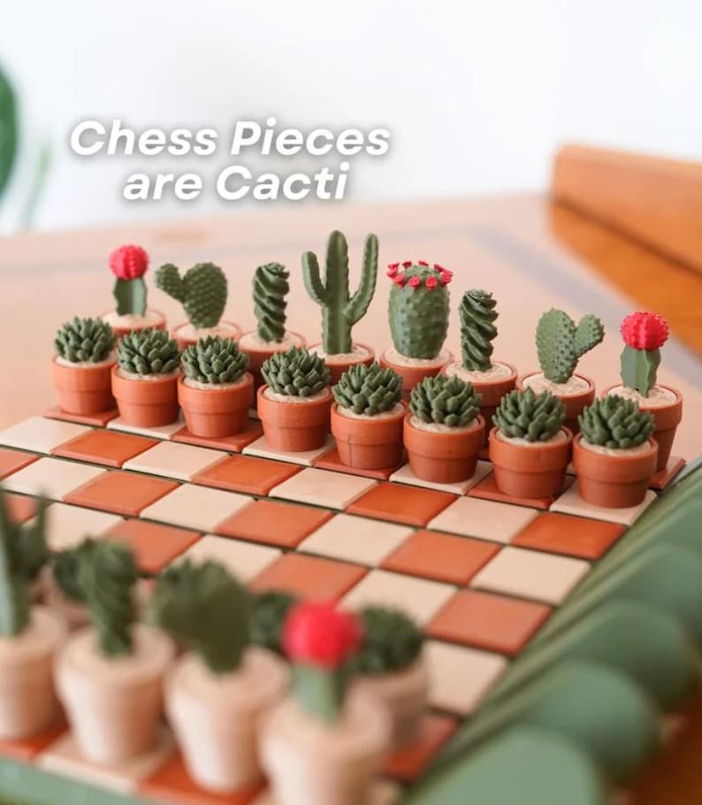 Cactus Chess Set – Roll-out Chessboard With Magnetic Mini Cacti Pieces ...