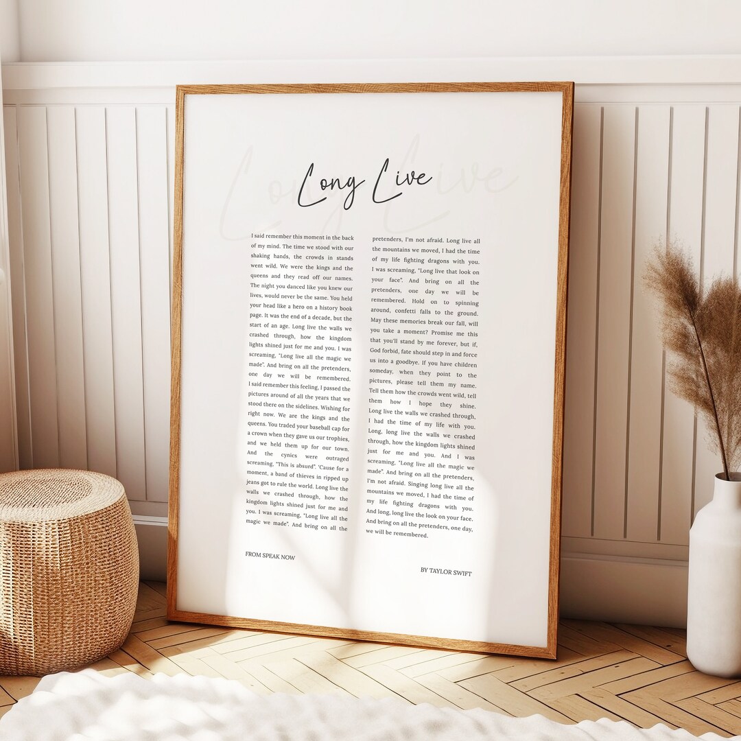 Long Live Printable Poster, Swiftie Lyric Wall Art, Minimalist Book ...