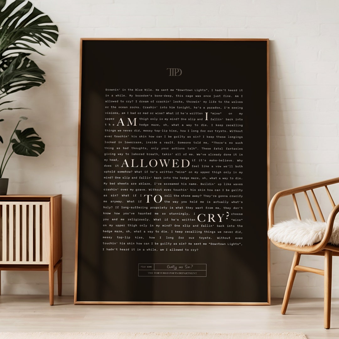 Guilty as Sin Lyric Printable Poster, the Tortured Poets Department ...