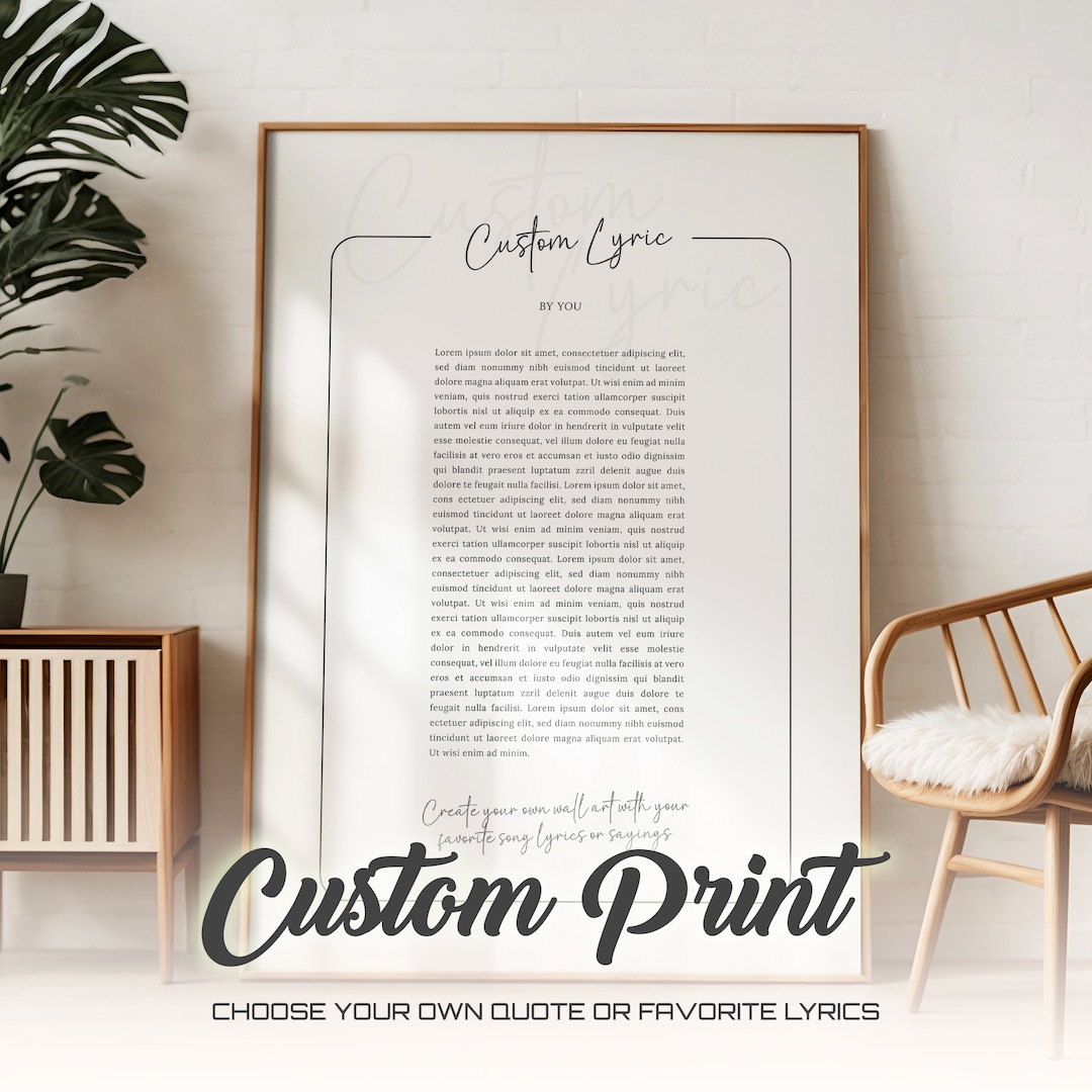 Custom Song Lyric Printable Poster, Custom Lyric Digital Wall Art, Fast ...