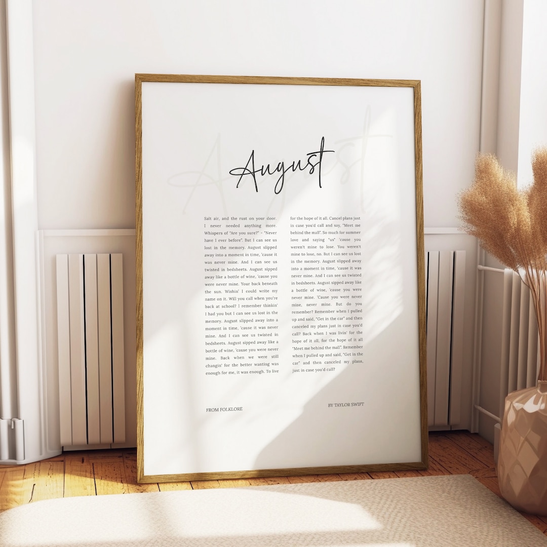 August Printable Poster, Swiftie Lyric Wall Art, Minimalist Book Print ...