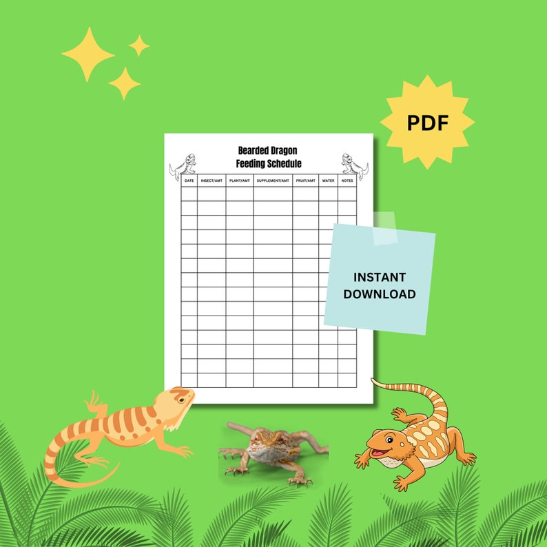 Bearded Dragon Feeding Schedule, Instant Download Reptile Log, Reptile ...