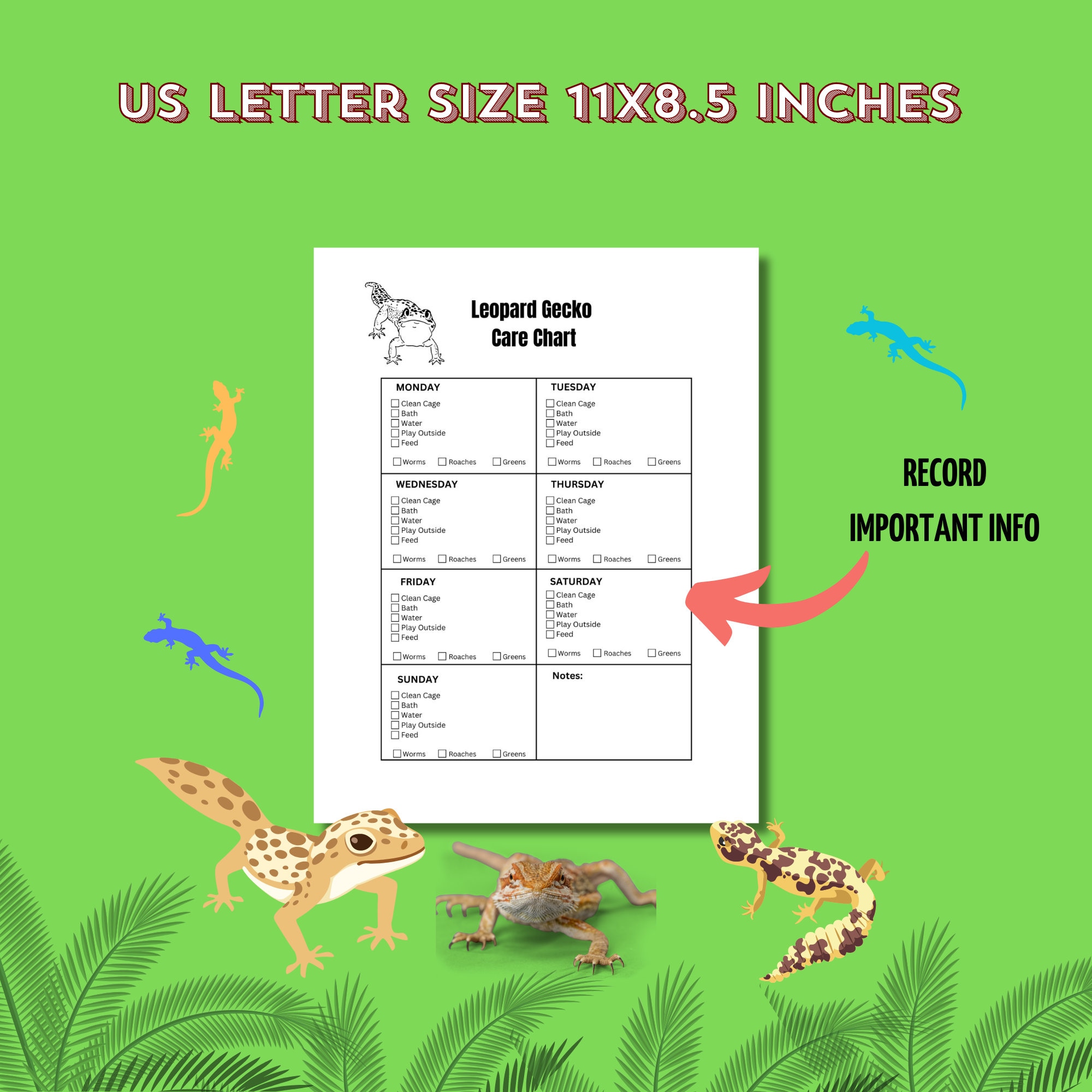 Leopard Gecko Care Chart, Instant Download Reptile Log, Reptile ...
