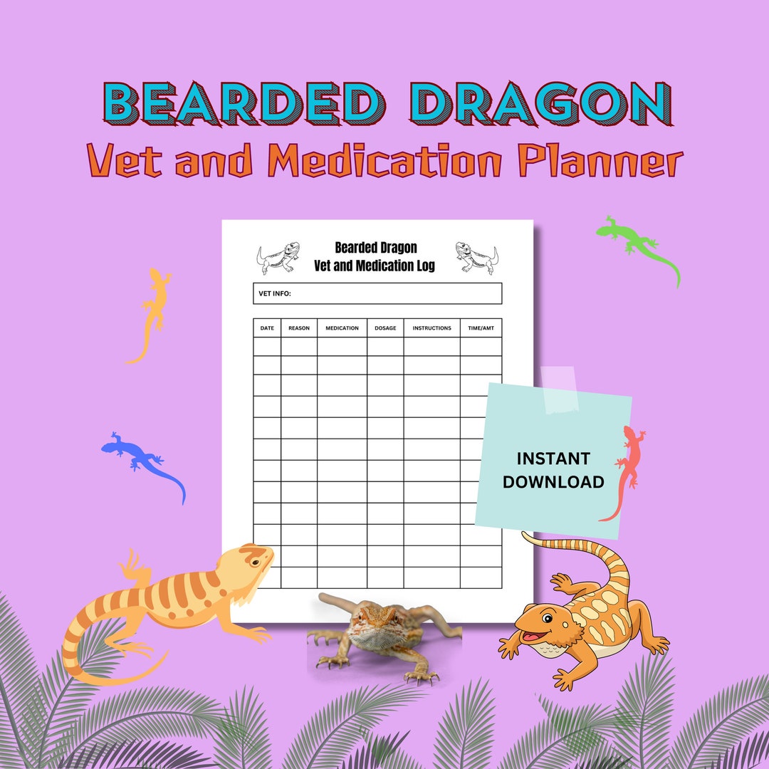Bearded Dragon Vet and Medication Log, Instant Download Reptile Log ...