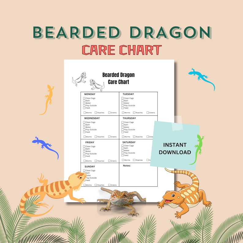 Bearded Dragon Care Chart, Instant Download Reptile Log, Reptile ...