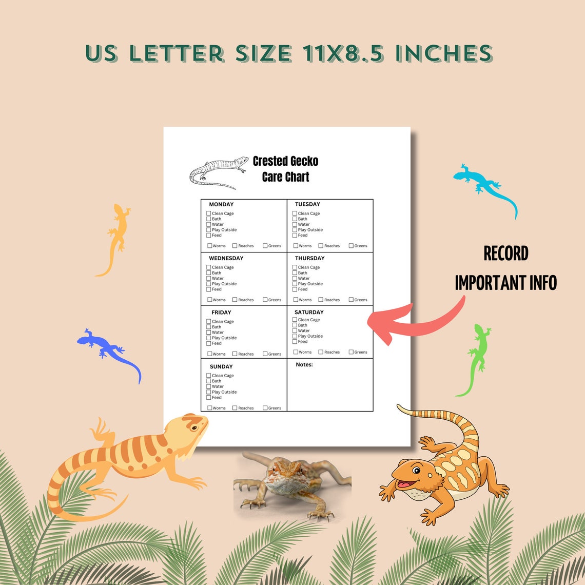 Crested Gecko Care Chart, Instant Download Reptile Log, Reptile ...