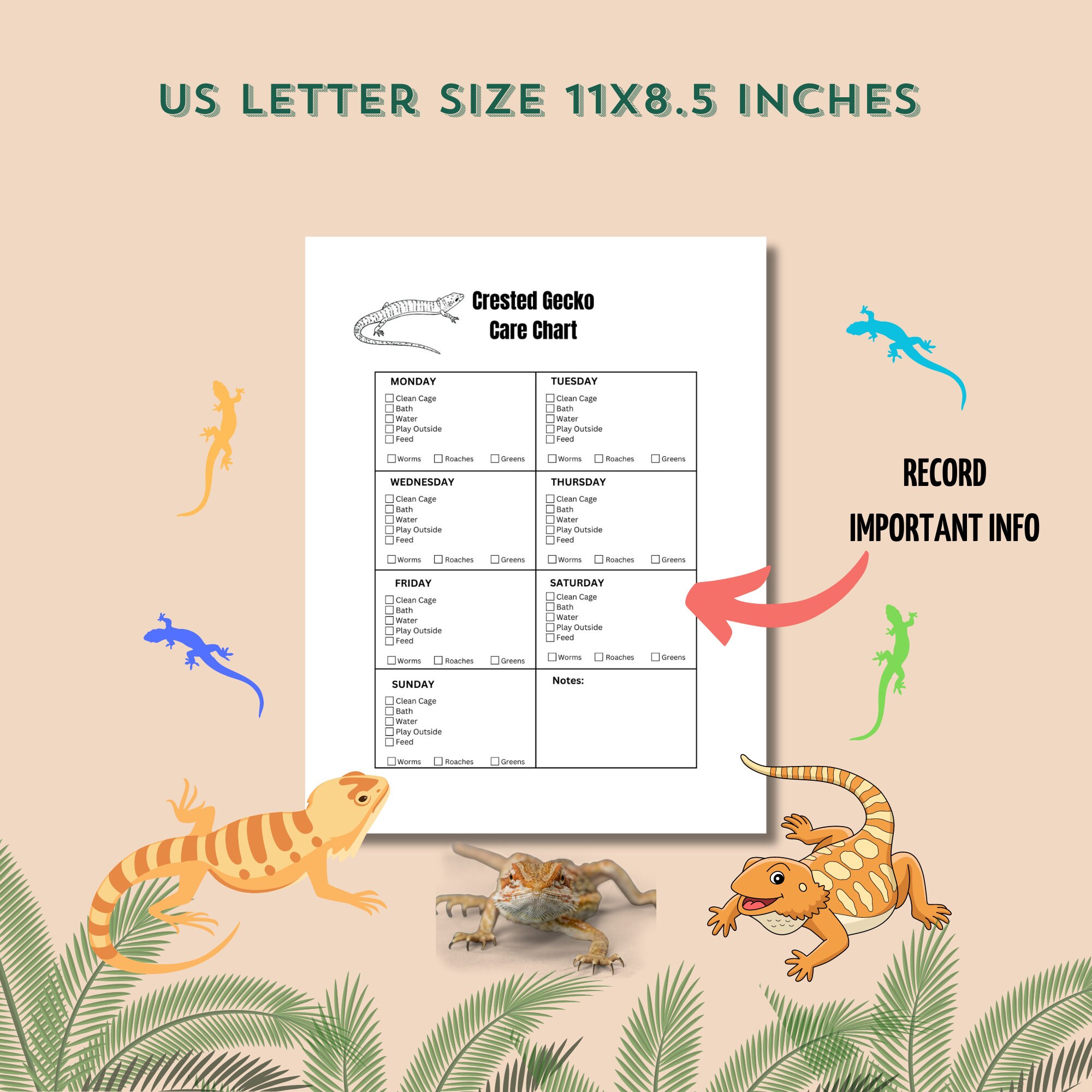 Crested Gecko Care Chart, Instant Download Reptile Log, Reptile ...