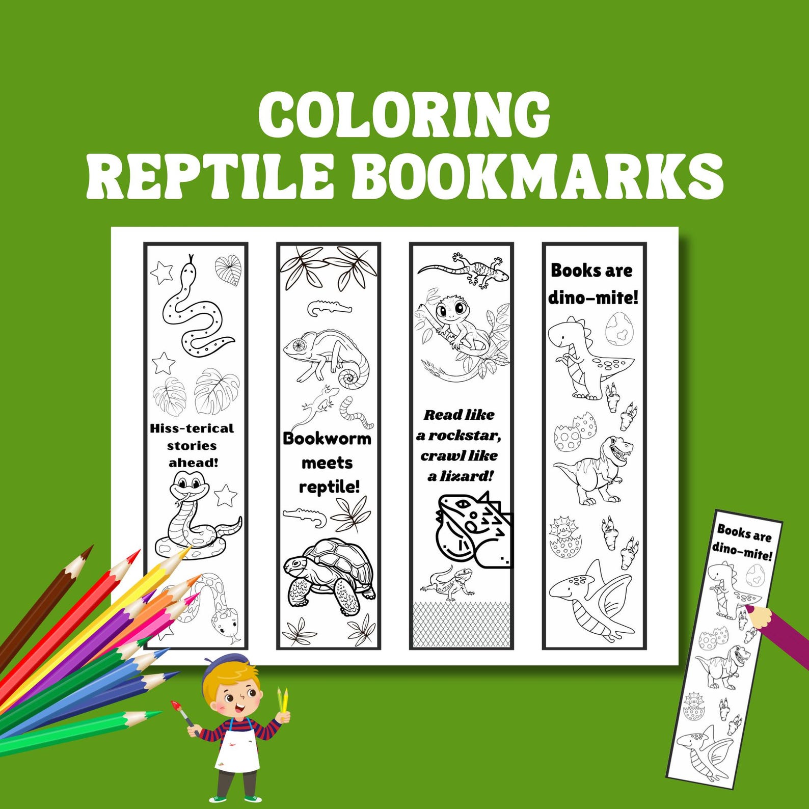 Reptile Coloring Bookmarks , Color Your Own Bookmarks, Kids Activities ...