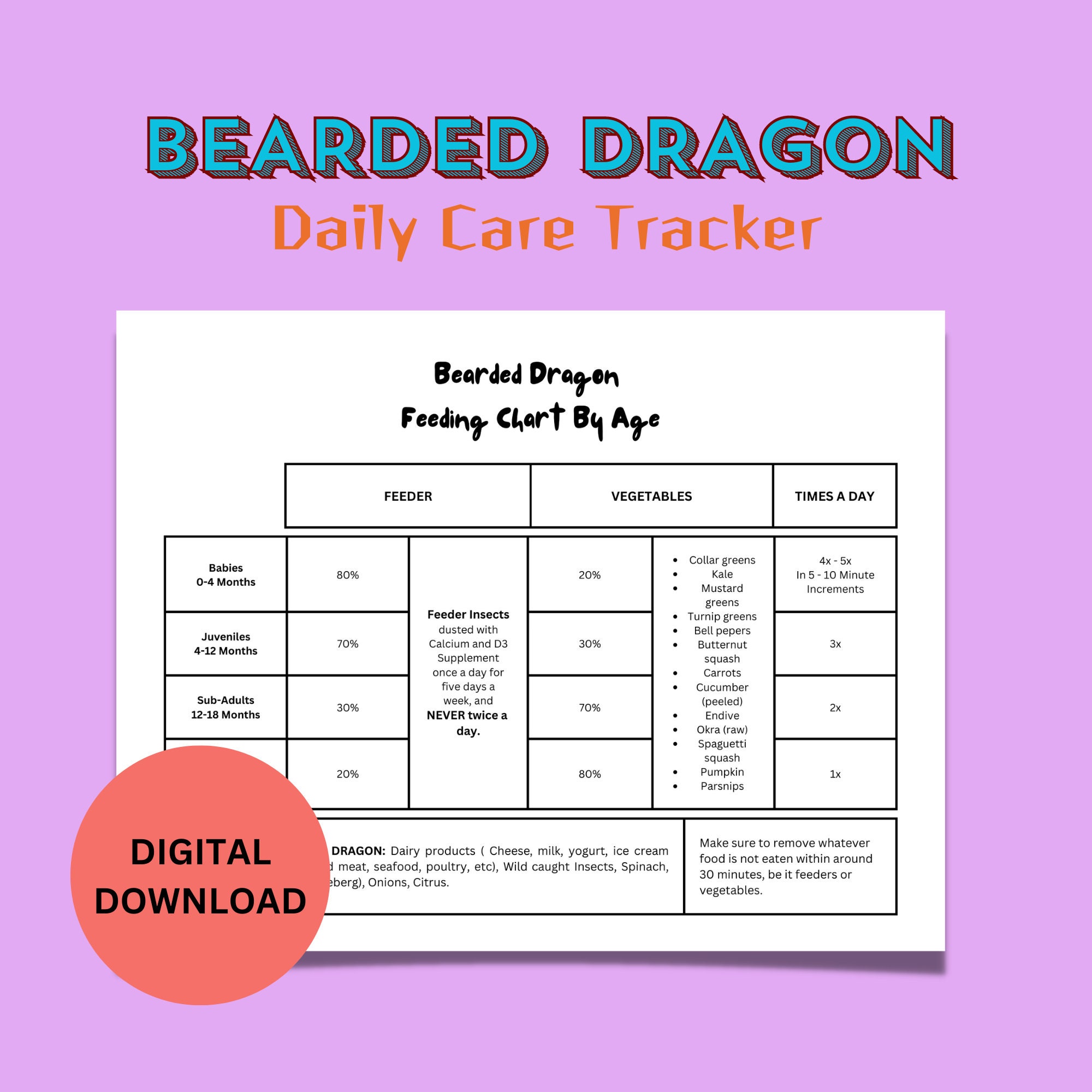 Printable Bearded Dragon Care Tracker, Bearded Dragon Chore Chart ...