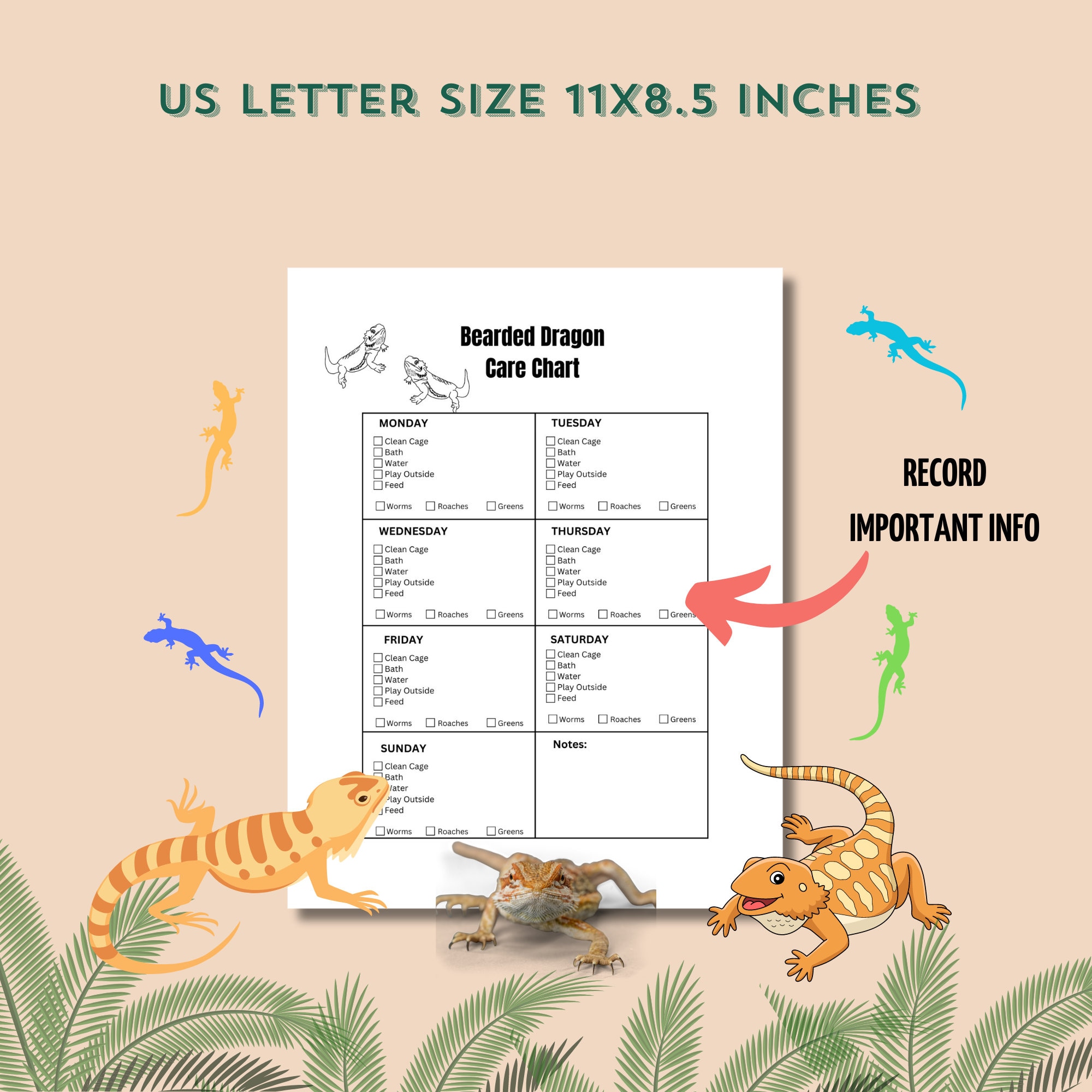 Bearded Dragon Care Chart, Instant Download Reptile Log, Reptile ...