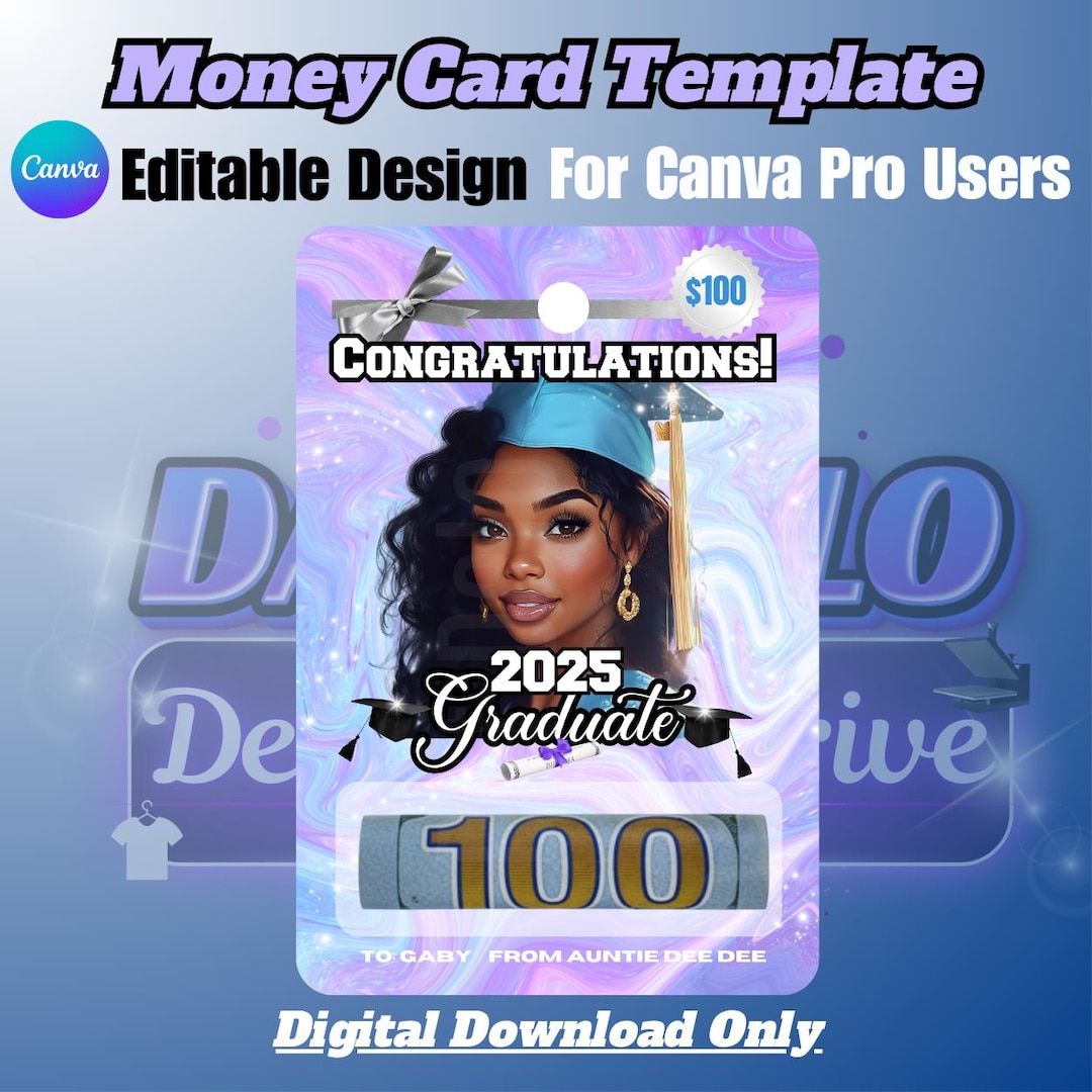 Blue Graduation 2025 Money Card Template Grad Gift Card Congratulations ...