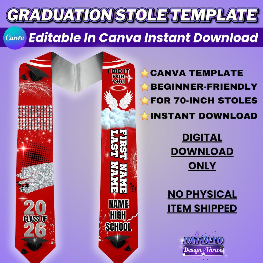 Red Graduation Stole Template | Editable Canva Graduation Sash | Class ...