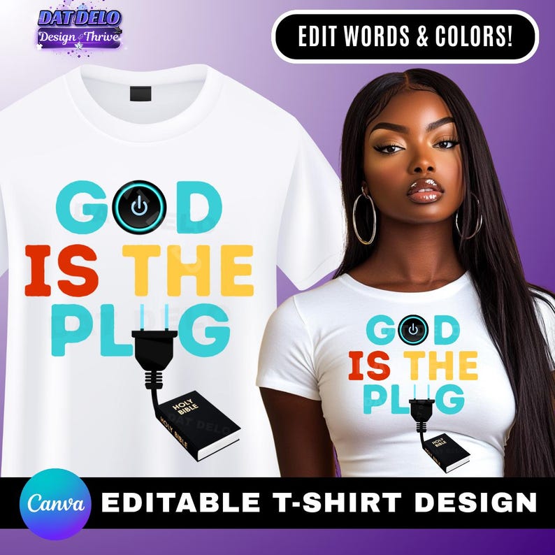 Editable God is the Plug Shirt Design: Faith-based Canva Template ...