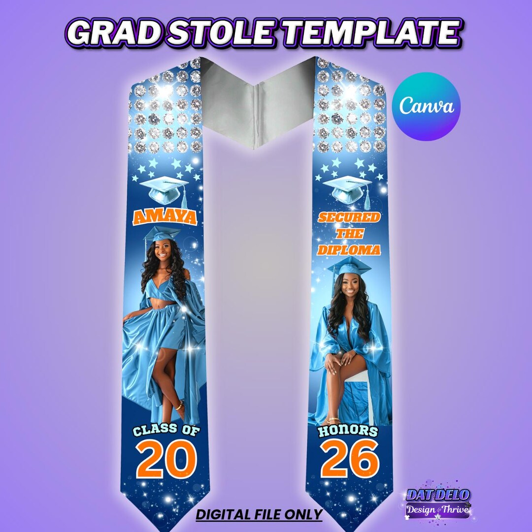 Blue Orange Graduation Stole Template, College Grad Sash, High School ...
