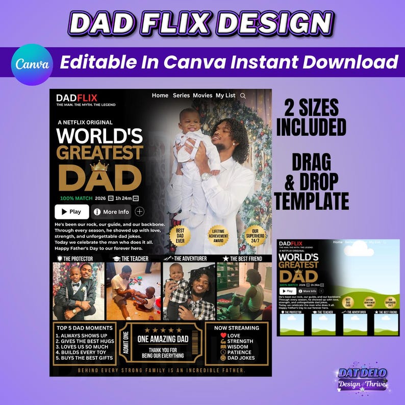 Dadflix Editable Canva Template, Father’s Day Gift for Dad, 2 Sizes ...