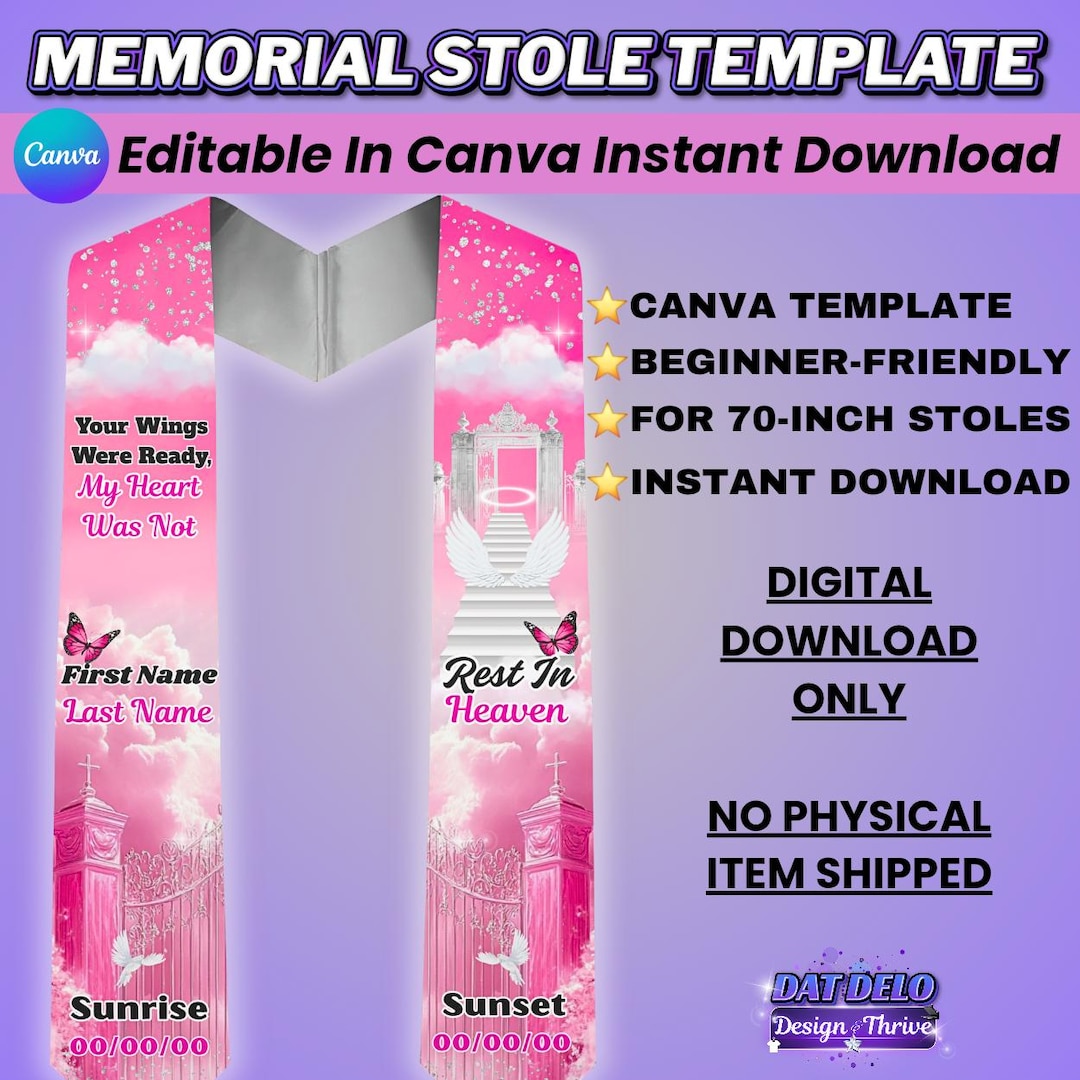 Memorial Stole Template | Editable Canva Funeral Tribute | Rest in ...