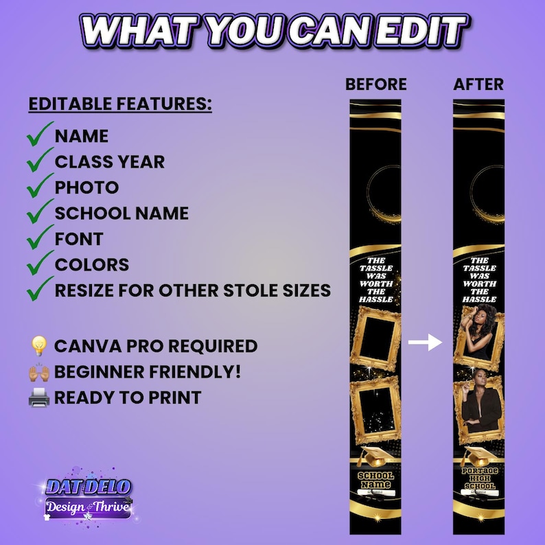 Gold Black Graduation Stole Template, Tassle Worth the Hassle Grad ...