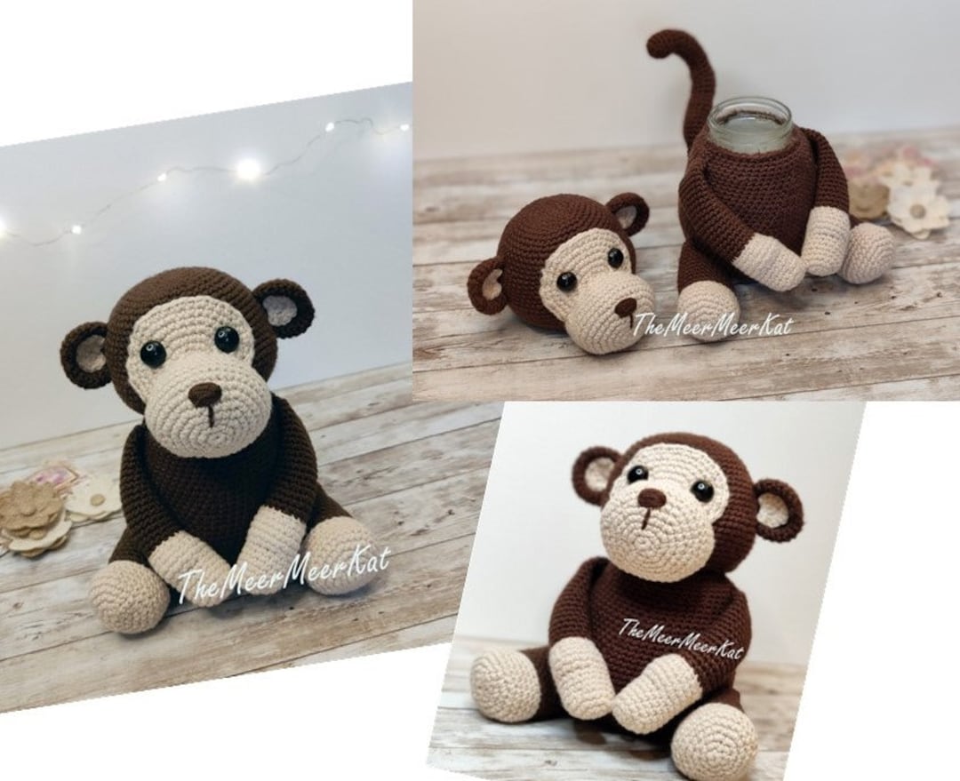 Monkey Stash Jar Crochet Pattern PDF Only Mason Jar Cover Amigurumi - Etsy