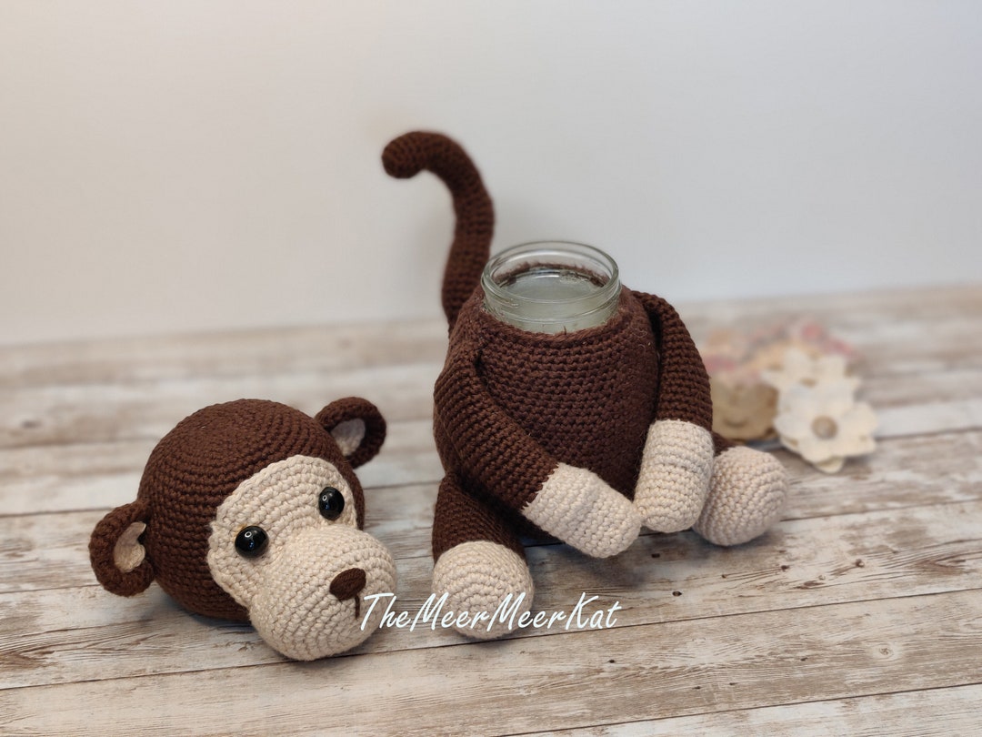 Monkey Stash Jar Crochet Pattern PDF Only Mason Jar Cover Amigurumi - Etsy