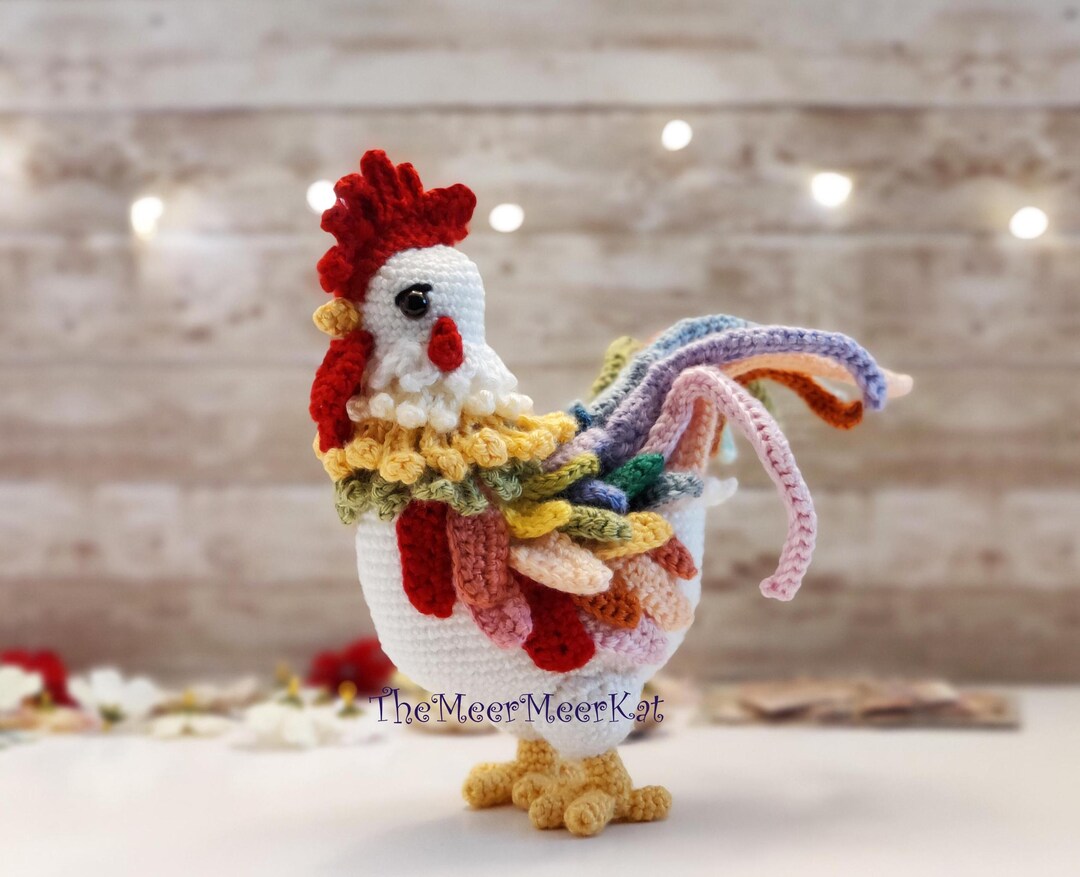 Sam the Rainbow Rooster Realistic Colorful Chicken Amigurumi Crochet ...