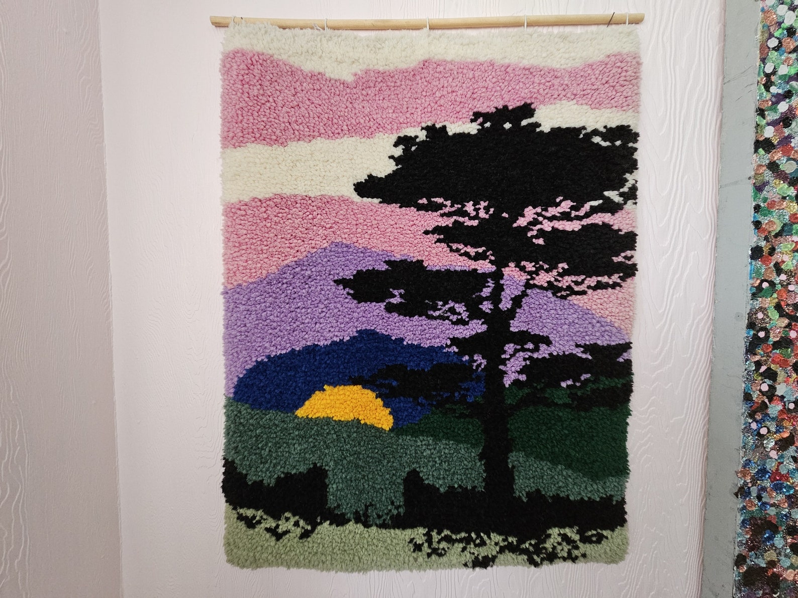 Vintage Latch Hook Wool Sunset Nature Wall Rug Art, Beautiful Vintage ...