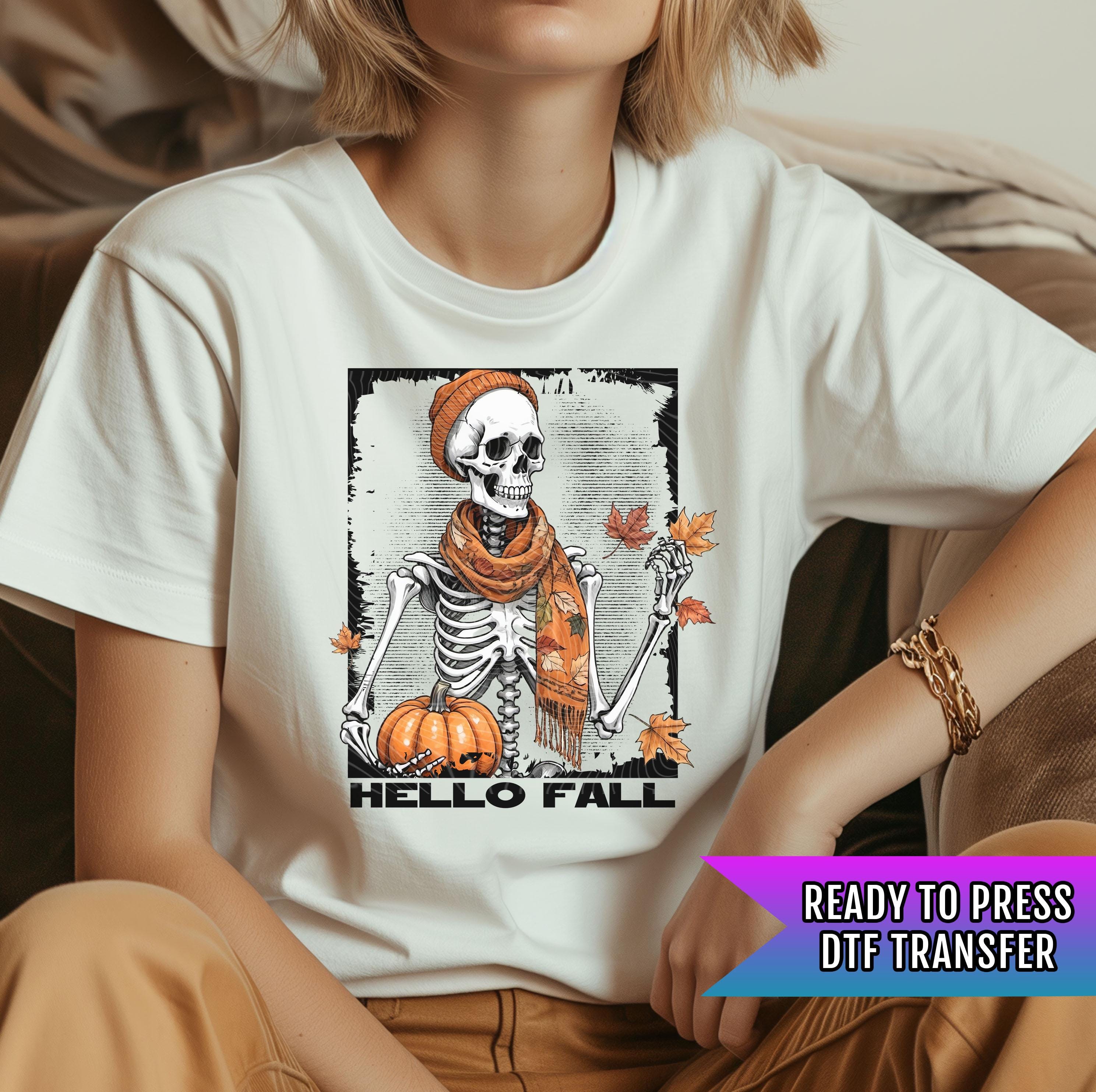 Hello Fall DTF Transfers Ready for Press, Skull DTF Transfer, Autumn ...