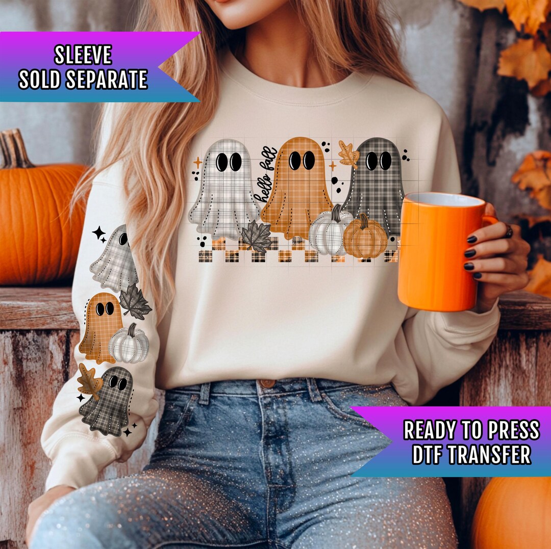 Hello Fall Ghosts DTF Transfer Ready for Press, Fall DTF Transfers ...