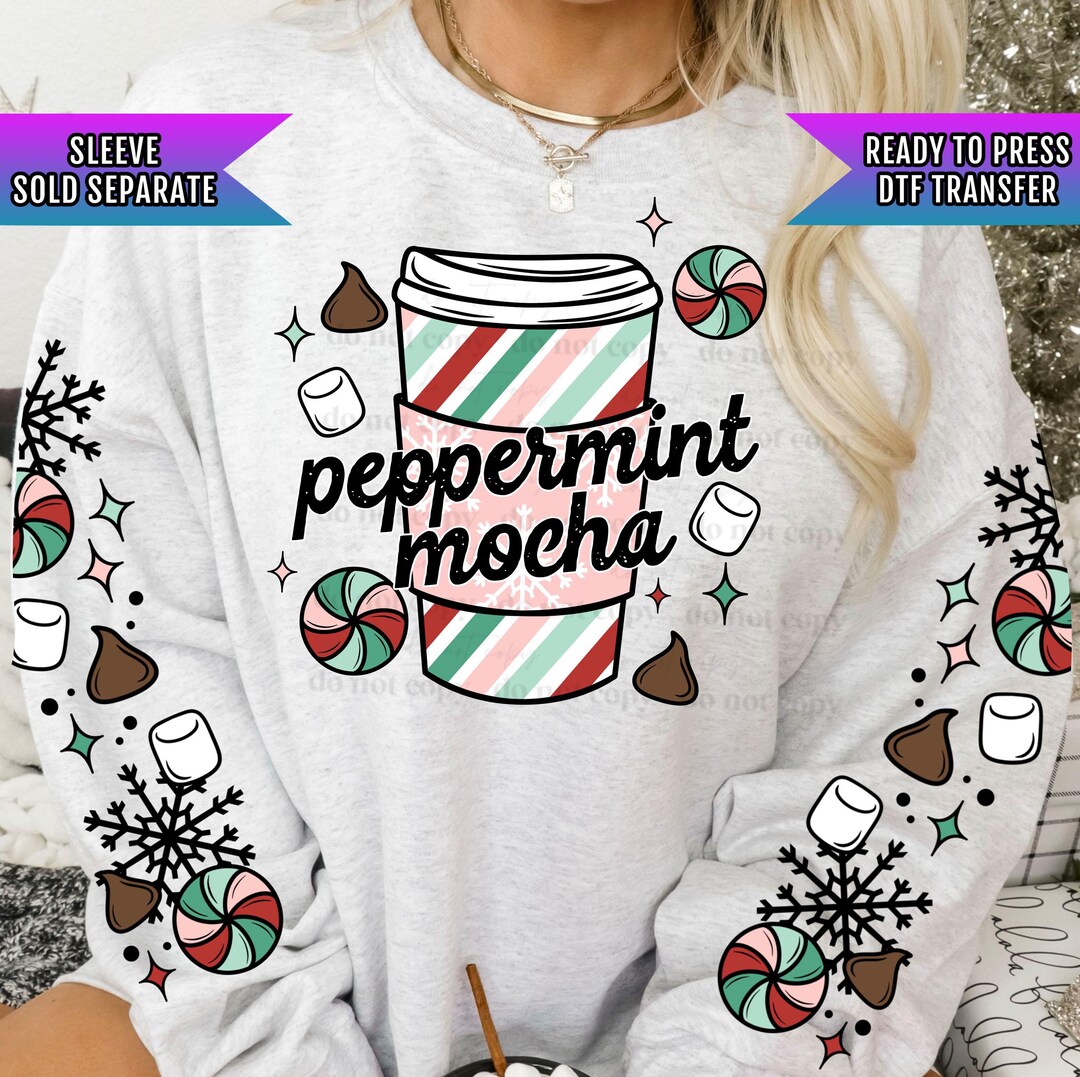 Peppermint Mocha DTF Transfer Ready for Press, Snowflafke Transfer ...