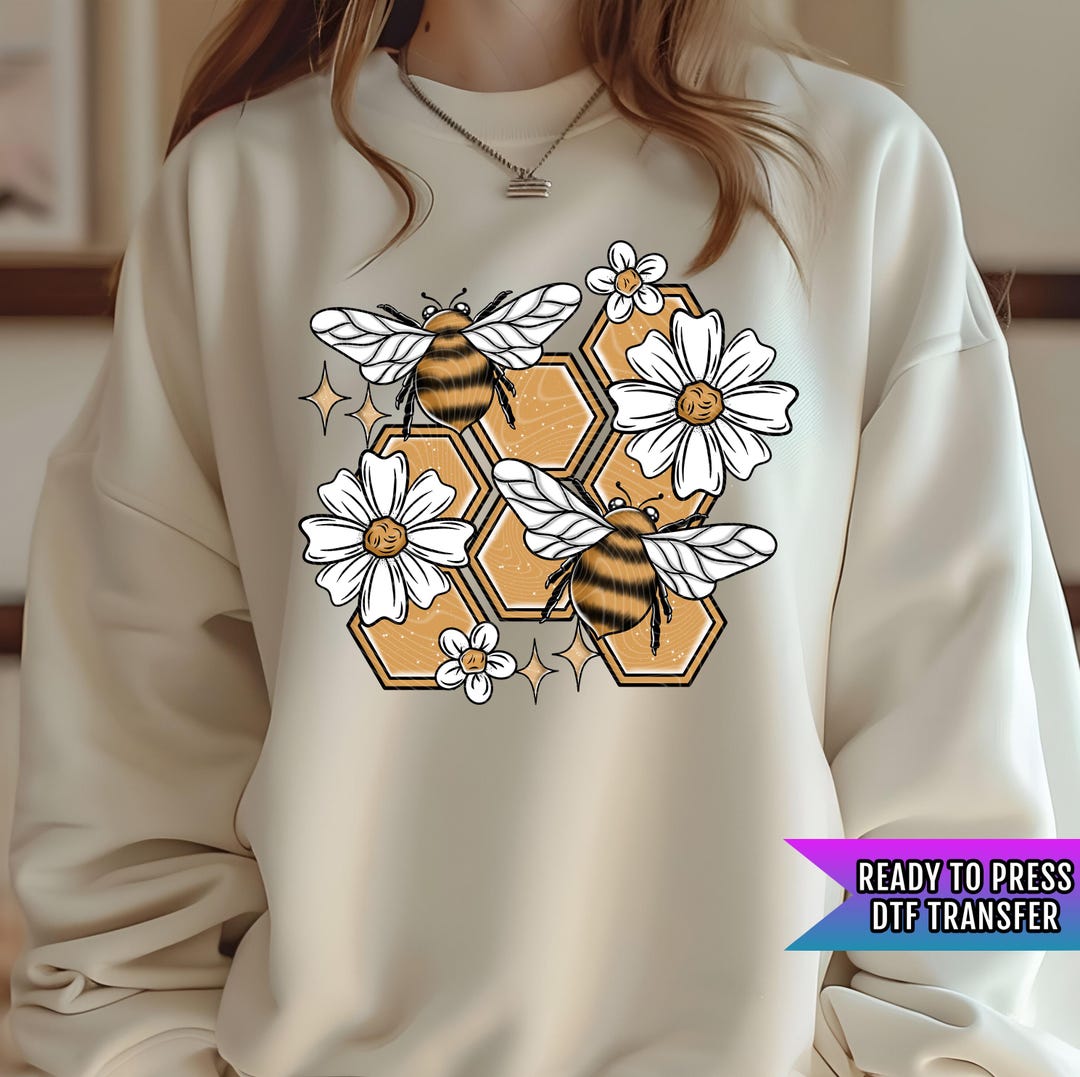 Honeycomb Bees DTF Transfer Ready for Press, Bee Lover Dtf Print, Direct to Film, Nature Lover ...