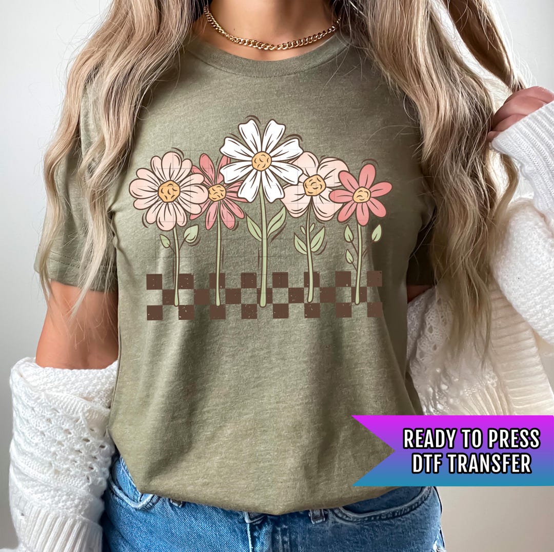 Checker Spring Florals DTF Transfer Ready for Press, Spring Dtf Print ...