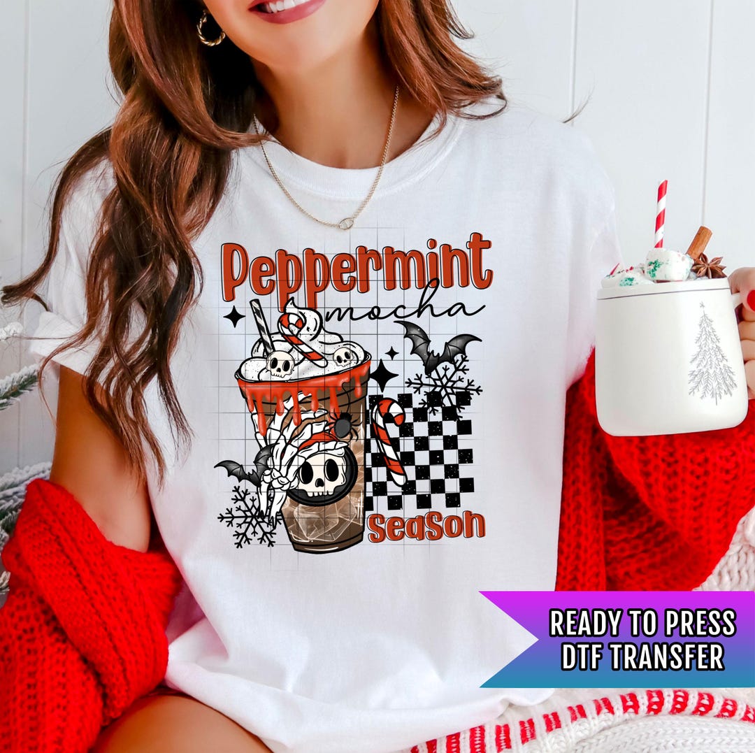Peppermint Mocha Skellie DTF Transfers Ready for Press, Christmas DTF ...